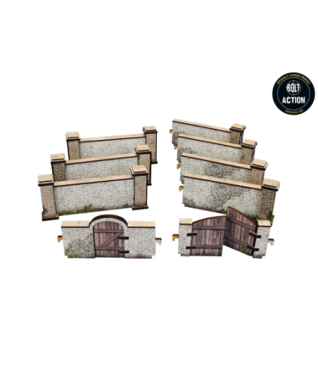 WW2 Normandy Stone Wall w. Gate (high) (28mm)